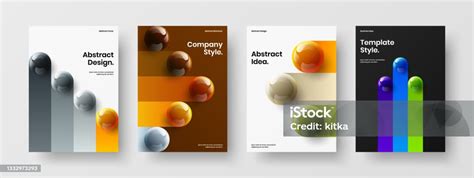 크리에이티브 엽서 A4 디자인 벡터 템플릿 세트입니다 현대 3d 공 핸드빌 일러스트 구성 A4 용지에 대한 스톡 벡터 아트 및 기타 이미지 Istock