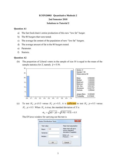 Tutorial 2 Solutions Guide Quantitative Methods 2 2nd Semester 2018 Solutions To Tutorial 2
