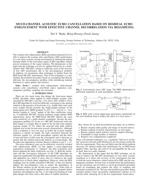 PDF Multi Channel Acoustic Echo Cancellation Based On Residual Echo Enhancement With Effective