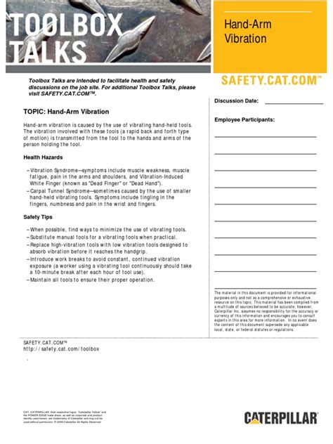 Toolbox Talks Hand Arm Vibration Pdf Occupational Safety And Health Diseases And Disorders