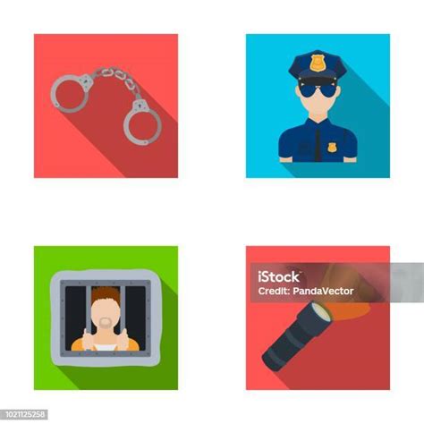 수 갑 경찰관 죄수 손전등입니다 경찰 평면 스타일 벡터 기호 재고 일러스트 레이 션 웹에서 컬렉션 아이콘을 설정합니다 경찰관에 대한 스톡 벡터 아트 및 기타 이미지 Istock
