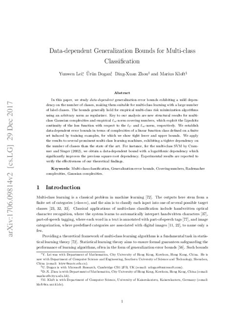 Pdf Data Dependent Generalization Bounds For Multi Class Classification