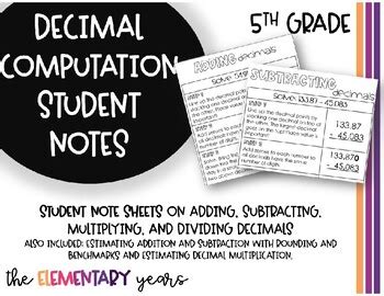 Decimal Computation Babe Notes Th Grade By The Elementary Years