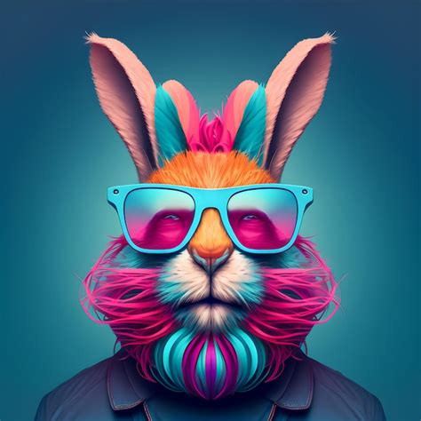 Premium Ai Image Hipster Rabbit Portrait Cute Funny Art Illustration
