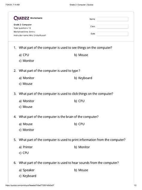Grade 2 Computer Quizizz Pdf Desktop Computer Laptop