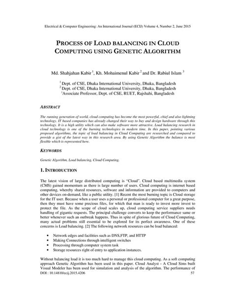 Process Of Load Balancing In Cloud Computing Using Genetic Algorithm Pdf