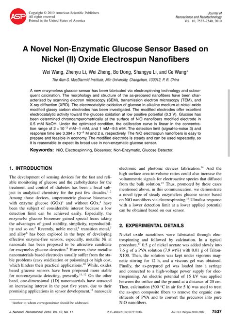 Pdf A Novel Non Enzymatic Glucose Sensor Based On Nickel Ii Oxide Electrospun Nanofibers