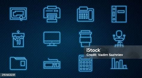라인 원형 차트 인포 그래픽 사무실 의자 전화 컴퓨터 모니터 화면 달력 인증서 템플릿 커피 잔 이동 및 프린터 아이콘을 설정합니다 벡터 저장고 일터에 대한 스톡 벡터 아트
