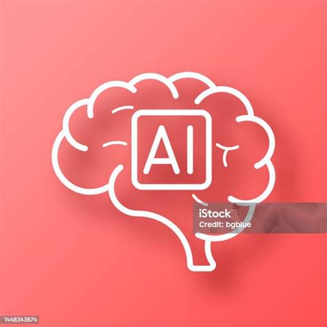 인공 지능 Ai를 갖춘 인간의 두뇌 그림자가 있는 빨간색 배경의 아이콘 3차원 형태에 대한 스톡 벡터 아트 및 기타 이미지 3차원 형태 Brain Computer