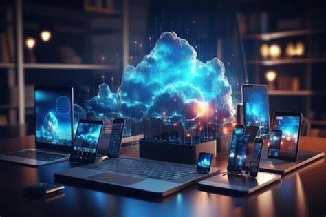 Premium AI Image IoT D Cloud Computing Hosting Technology With Electronic Devices