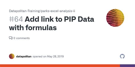 Add Link To Pip Data With Formulas · Issue 64 · Datapolitan Trainingparks Excel Analysis Ii