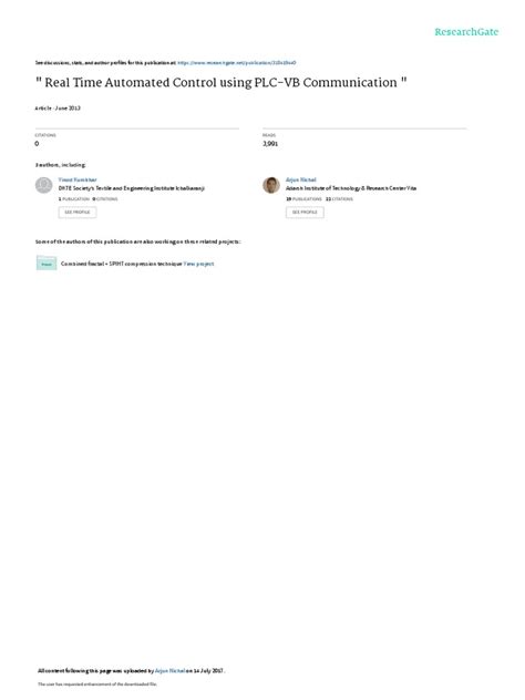 Real Time Automated Control Using Plc Vb Communication June 2013 Pdf Programmable Logic