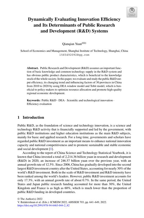 Pdf Dynamically Evaluating Innovation Efficiency And Its Determinants Of Public Research And