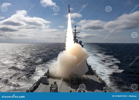 Missile Launch From A Warship On The High Seas Stock Illustration