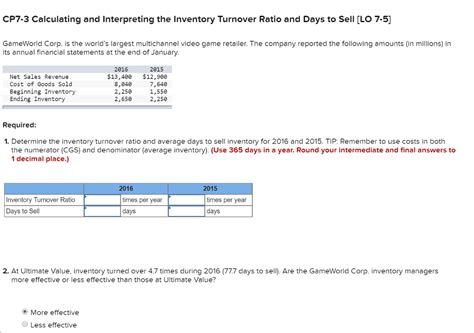 Solved Cp7 3 Calculating And Interpreting The Inventory