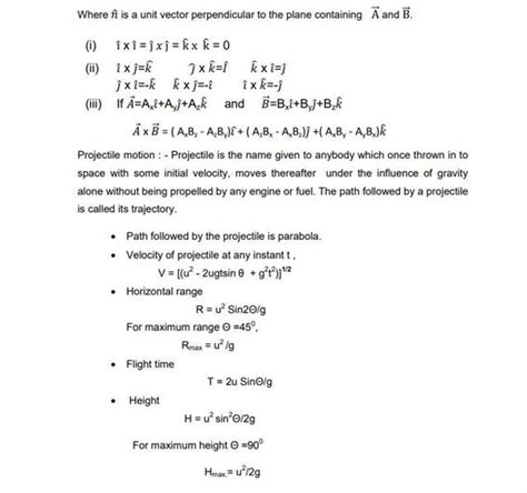CBSE Class Physics Revision Notes Chapter Motion In A Plane