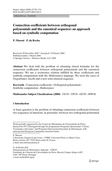 Pdf Connection Coefficients Between Orthogonal Polynomials And The