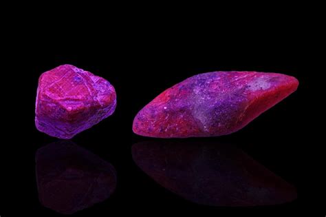 Premium Photo Macro Mineral Stone Ruby Under Ultraviolet Light On A Black Background
