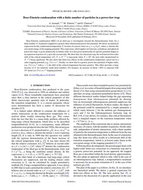 Pdf Bose Einstein Condensation With A Finite Number Of Particles In A Power Law Trap Dokumen