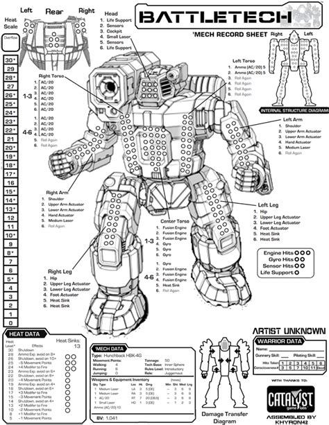 A Fancy Record Sheet Made In Record Time Hunchback Hbk 4g R Battletech