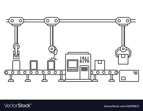 Thin Line Style Assembly Line Royalty Free Vector Image