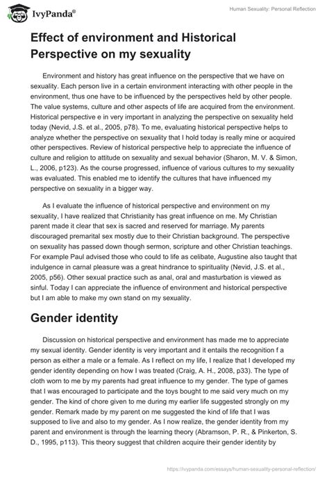 Human Sexuality Personal Reflection 1469 Words Research Paper Example