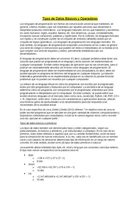 Taller Algoritmos Y Datos M1 Tipos De Datos Básicos Y Operadores Los Lenguajes De Programación