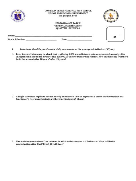 General Mathematics Performance Task Q1 W5 W6 Pdf