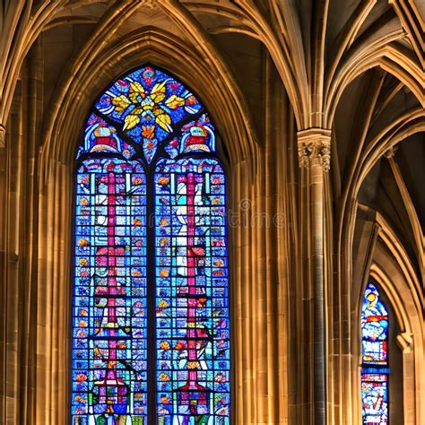 An Ornate Stained Glass Window In A Medieval Cathedral3 Generative Ai Stock Illustration