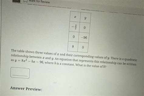 solved mark for review the table shows three values of x and their