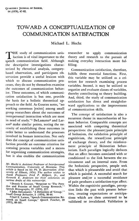Pdf Toward A Conceptualization Of Communication Satisfaction