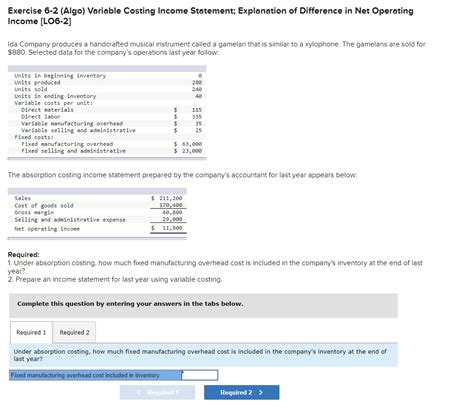 Solved Exercise Algo Variable Costing Income Chegg Com