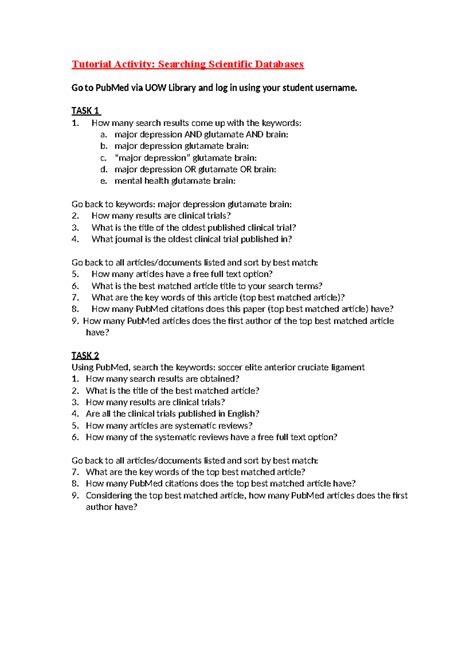 Scientific Databases Activity Tutorial Activity Searching Scientific