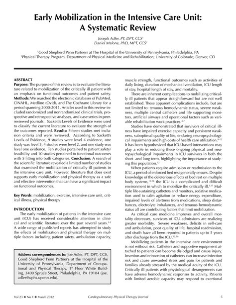 Pdf Early Mobilization In The Intensive Care Unit A Systematic Review