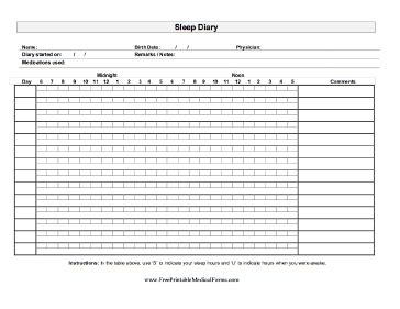 Sleep Diary Template Excel