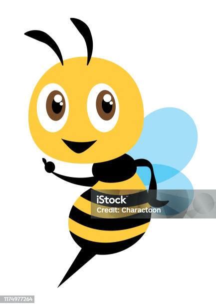 만화 귀여운 꿀벌 캐릭터 포인팅 손 플랫 아트 벡터 마스코트 캐릭터 벌에 대한 스톡 벡터 아트 및 기타 이미지 벌 노랑 만화 Istock
