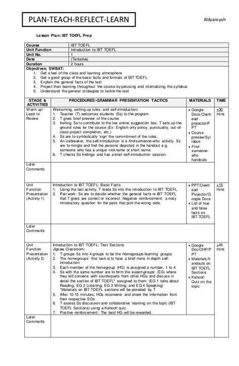 Danielson Framework Lesson Plan Template Middle School Lesson Plan
