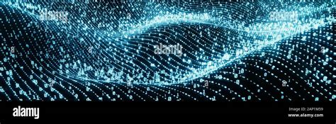 Digital Binary Code On Landscape Glowing Neon Style Binary Data Background Panoramic Banner