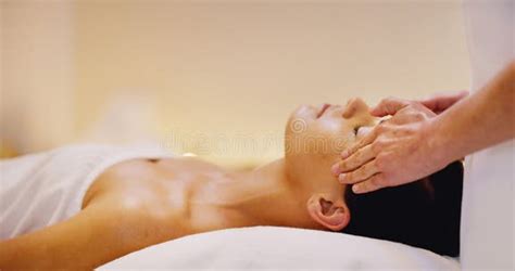 Woman Therapist Hands And Head Massage In Spa For Relax Sleeping And