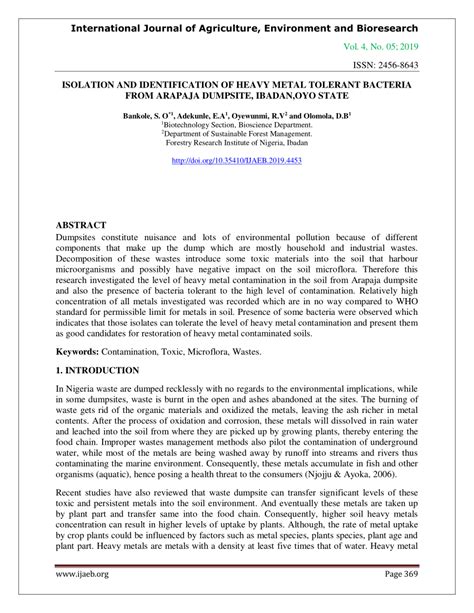 Pdf Isolation And Identification Of Heavy Metal Tolerant Bacteria