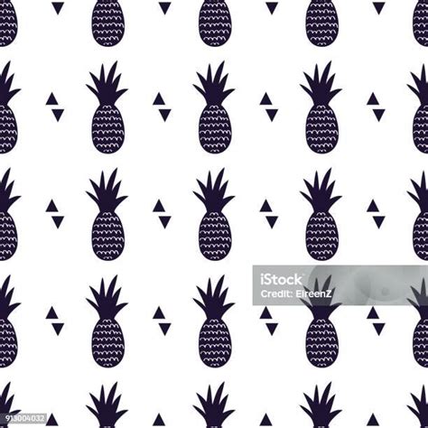 파인애플과 삼각형 벡터 흑백 완벽 한 패턴입니다 귀여운 여름 과일 배경입니다 0명에 대한 스톡 벡터 아트 및 기타 이미지 0