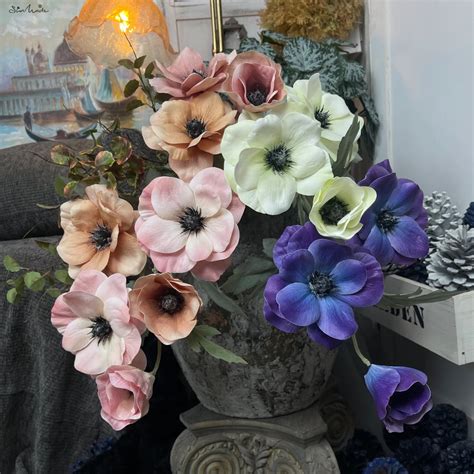Искусственные цветы Sunmade анемоны синие шелк Aliexpress
