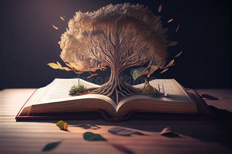 Tree Growing From An Open Book Generative Ai Stock Illustration Illustration Of Black