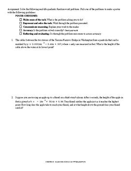 Quadratic Function Word Problems By Aladepata TPT