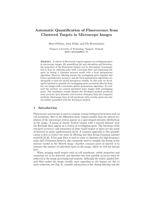 Pdf Automatic Quantification Of Fluorescence From Clustered Targets In Microscope Images