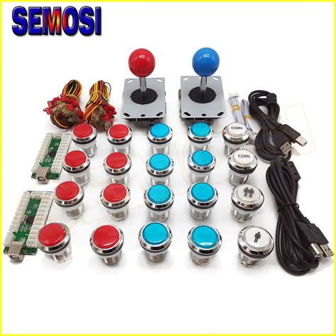 2 Player Classic Arcade Contest DIY Kits USB Encoder To PC Joystick Chrome Plating LED Arcade
