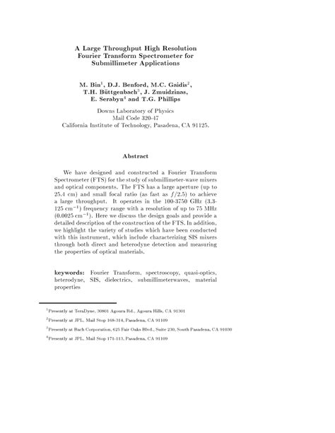 Pdf A Large Throughput High Resolution Fourier Transform Spectrometer For Submillimeter