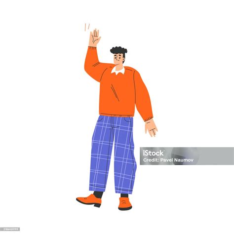 남자 인사 몸짓 하이 파이브 느낌 긍정적 인 감정 벡터 일러스트 레이 션을 제공합니다 감정에 대한 스톡 벡터 아트 및 기타 이미지 Istock