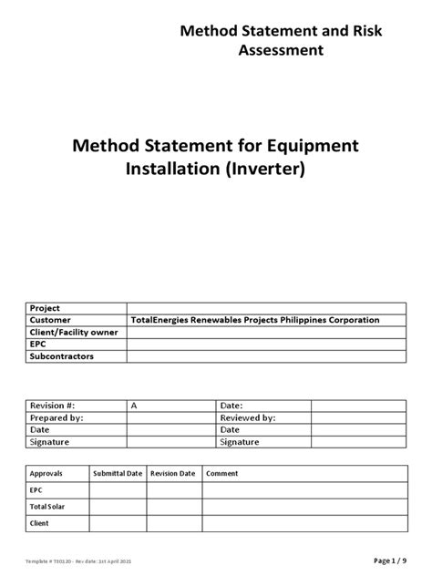 Reference Method Statement Sample Pdf Pdf Screw Direct Current