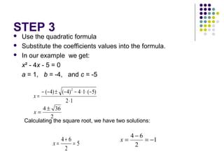 Quadractic Equations Steps PPT